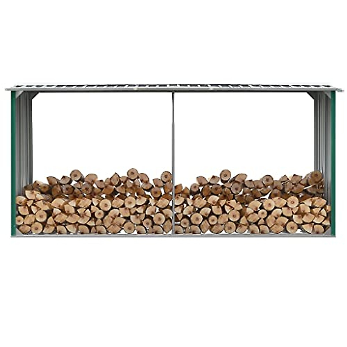 YEZIYIYFOB 11x3 FT Garden Log Storage Shed Galvanized Steel Firewood Storage Rack Outdoor Garden Log Timber Cabin Storage House Shelter Carrier 129.9"x36.2"x60.2" + Green