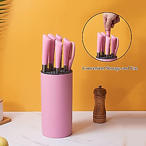 Kitchen Knife Set, Retrosohoo 7-Pieces Pink Non-stick Chef Knife Set with Storage Block, PP Handle Ultra Sharp Stainless Steel Cooking Knives with Gift Box for Girls Women (Pink)