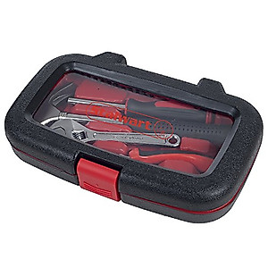 Home Improvement Tool Kit - 15-Piece Household Hand Tools Essentials Set in Durable Plastic Carrying Case for Home, Office, and Car by Stalwart (Red)