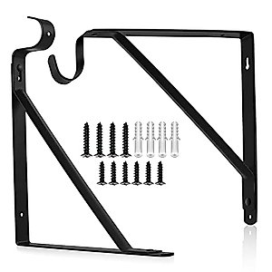 Closet Rod Bracket, Heavy Duty Shelf Bracket with Rod Holder, 11x 10 inch Black Closet Rod Support Wall Mounted Clothes Hanger Pole Support Hooks, 2 Pack