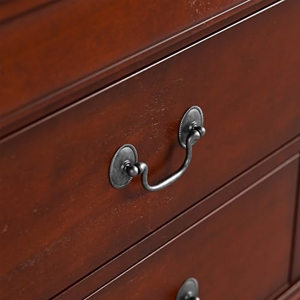 Furniture of America Arabella Traditional Solid Wood Nightstand with Drawers and Antique Nickle Handles, Small Bedside Table, No Assembly Wooden Night Stand for Bedroom, Guest Room, Dorm, Cherry