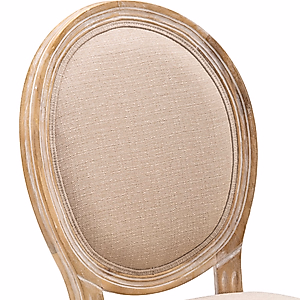 chairus Farmhouse Dining Chairs Set of 6, French Country Dining Room Chairs Vintage Fabric Upholstered Chair with Round Back Natural Wood Legs, Beige 6 PCS