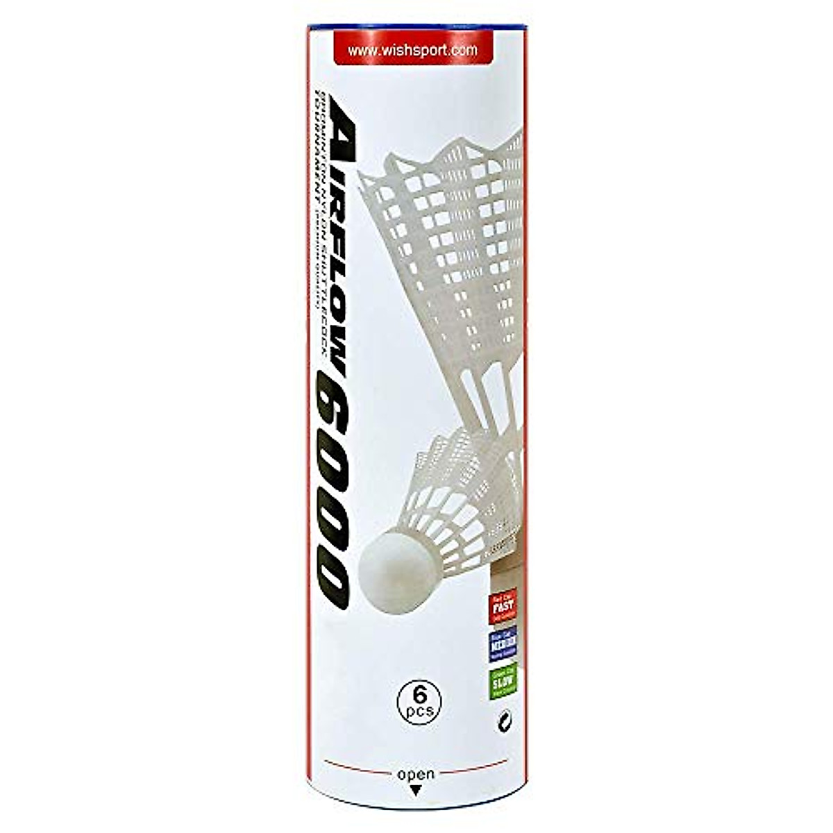Wish Airflow 6000 Badminton Tournament Shuttlecocks – 6 Pack Tube of Durable Nylon Shuttlecocks with Cork Tips – Badminton Birdies for Indoor and Outdoor Play, White