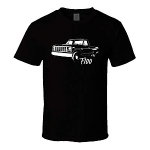 CarGeekTees 1980 F100 Pickup Truck Three Quarter View with Model Name Dark Color T Shirt 4XL Black