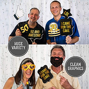 50th Birthday Photo Booth Props – Fabulous Fifty Party Decoration Supplies for Him &Her, Funny Fiftieth Bday Photobooth Backdrop Signs for Men and Women, Black and Gold Décor Ideas – 34 Pieces