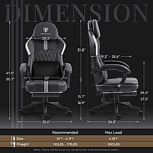 Gaming Chair with Footrest and Pocket Spring Cushion,Big and Tall Game Chair with Cooling Gel and Massage Lumbar,Adjustable High Back Ergonomic Computer Chair for Adults-Supports up to 300LBS Black ﻿