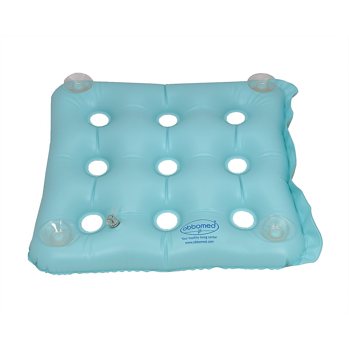 ObboMed HB-1502N New and Handy air Valve Foldable Portable, Inflatable Pressure Relieving Bath SPA Cushion W/ 4 Suction Cups for Bath Tube, Size 15 x 15.7 x 3” (38L x 40W x 7.5H cm)