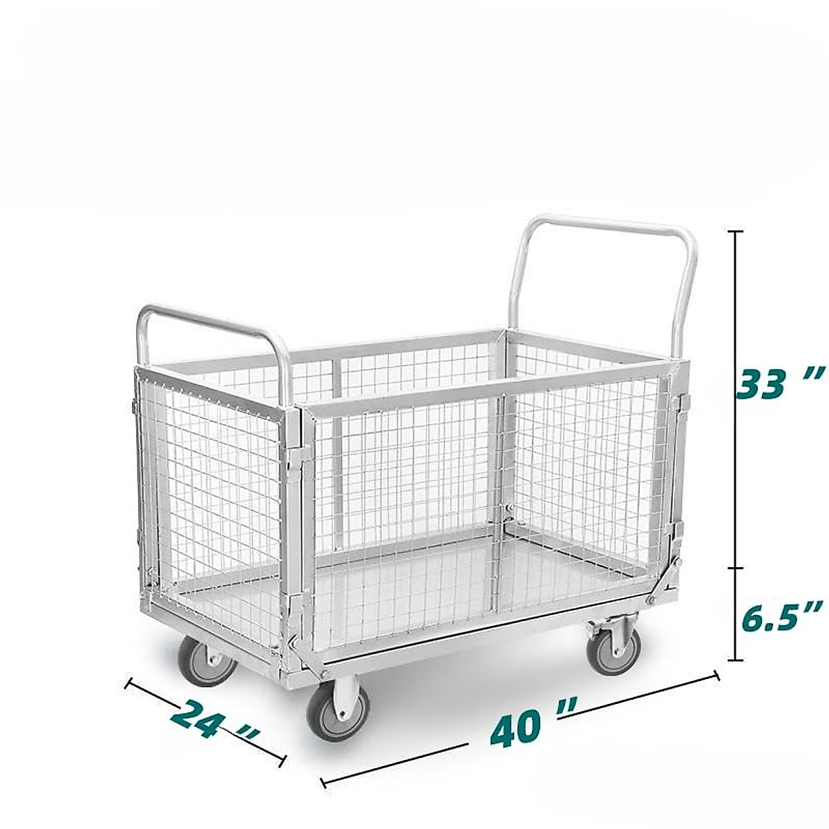 Platform Truck Cart with Cage Heavy-Duty Hand Cart 1600 lb Capacity Commercial Multi-Use Silent Durable Wheels Easy to Clean for Industrial Warehouse Supermarket Medical Facilities