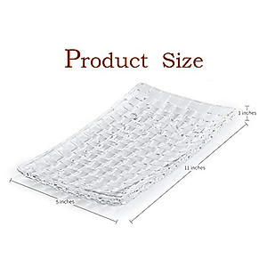 11" Elegant Crystal Glass Rectangular Flat Long Serving Tray and Platter , Clear White Serving Plate used for Food Sushi Snack Fruit Cake Dessert