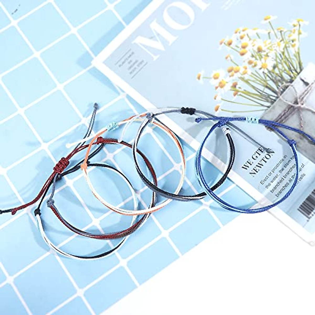 Roe Dolph String Bracelets for Men Boho Wave Bracelets Aesthetic Surfer Bracelets Adjustable Handmade Braided Bracelets Set Waterproof Bracelets for Summer(Style E)