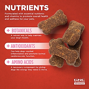 GNC Pets Advanced Dog Supplements for Cardiovascular Support| 90 Ct Soft Chew Dog Supplements for Cardio Health and Heart Health | Easy to Chew Dog Supplements, Made in The USA