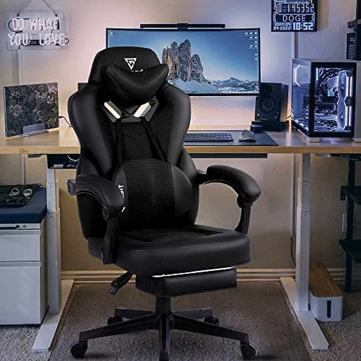 Vigosit Gaming Chair- Gaming Chair with Footrest, Mesh Gaming Chair for Heavy People, Ergonomic Reclining Gamer Computer Chair for Adult, Big and Tall Office PC Chair Gaming with Massage (Black)