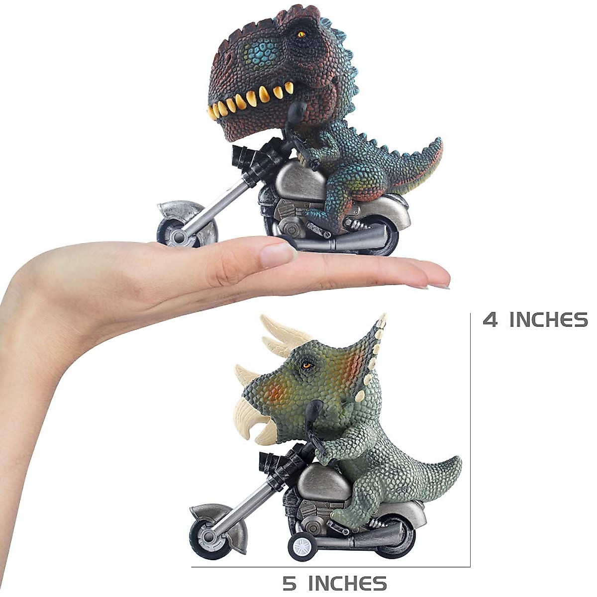 DINOBROS Dinosaur Toy Cars 2 Pack Friction Powered Motorcycle Game T-Rex and Triceratops Monster Dino Toys for Boys Age 3,4,5,6,7
