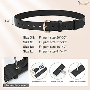 JASGOOD Women Black Leather Belt for Jeans Pants Gold Buckle Lady Casual Dress Waist Belt (Fit Waist Size 31-35inch)