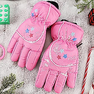 Boao Kids Snow Ski Gloves Winter Waterproof Warm Snowboard Mittens for Girl and Boy (Pink,5-10 Years)