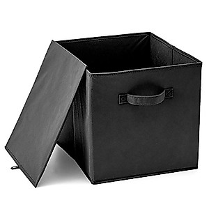 EZOWare Set of 4 Foldable Black Fabric Basket Bin, Collapsible Storage Cube Boxes for Nursery Toys (13 x 15 x 13 inches)