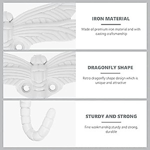 ARTIBETTER 2 Sets Dragonfly Hook Wall Art Key Holders Laundry Utility Wall Racks Dragonfly Decorative Hook Hat Rack Heavy Duty Hook Dragonfly Key Hanger Clothing White Hand Towel Wrought Iron