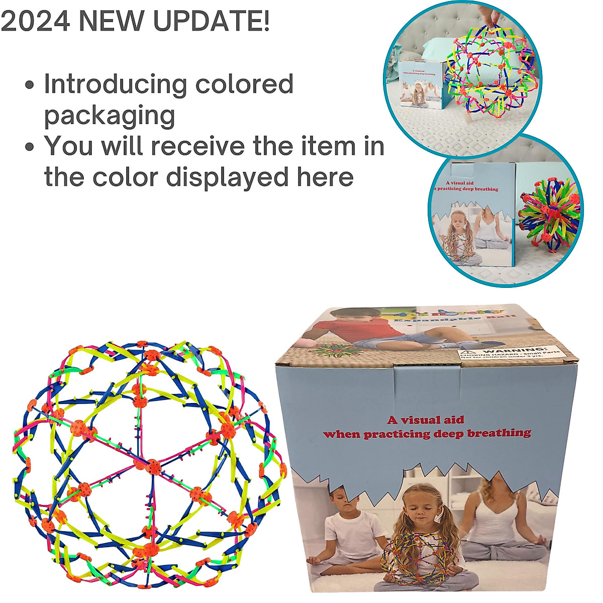 4E's Novelty Expandable Breathing Ball - Stress Reliever Fidget Toys Expands from 6 to 12" for Yoga, Anxiety, Relaxation - Expanding Sphere for Kids & Adult Gift Idea