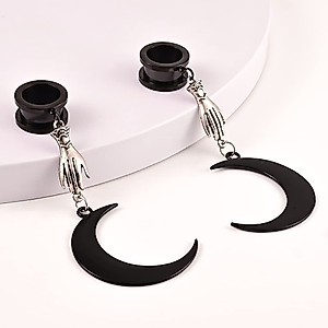 Atomhole 2PCS Ear Gauges Fashion Moon Dangle Ear Plugs Tunnels Hypoallergenic Stainless Steel 0g 2g Ear hangers Expander Stretchers Piercing Body Jewelry