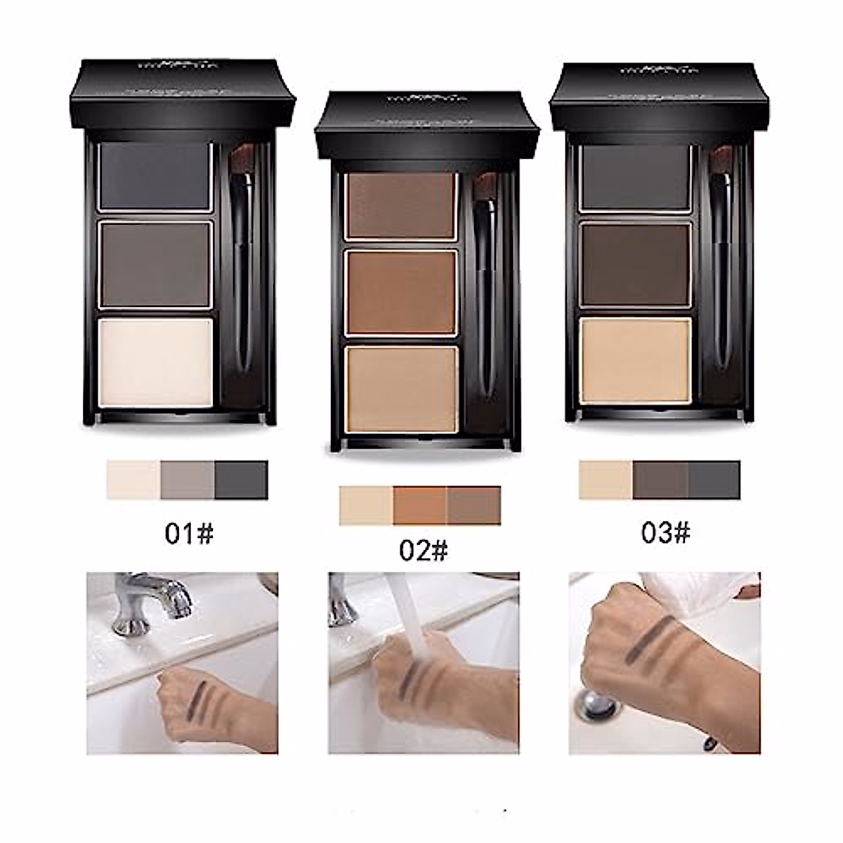 Eyebrow powder three-color brow disc waterproof eyebrow powder eyebrow makeup kit eyebrow filler to shape natural eyebrows (02# Brown, light brown, skin tone)