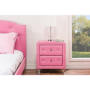 Baxton Studio Stella Crystal Tufted Pink Leather Modern Nightstand