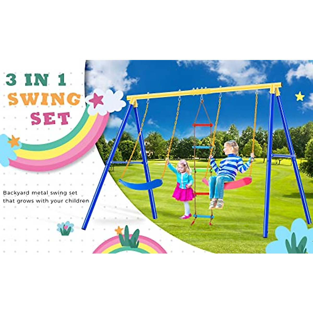 CIATRE 2 in 1 Outdoor Toddler Swing Set for Backyard, Playground Swing Sets with Climbing Ladder, Swing and Climbing Playset for Kids