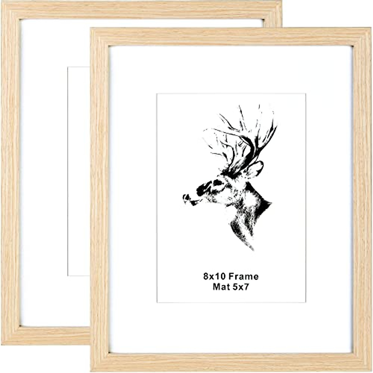 Yaetm 8x10 Picture Frame Matted to 5x7 Set of 2, Solid Oak Wood Photo Frames with Tempered Glass, 8 by 10 Wooden Picture Frames Display on Tabletop or Wall Mounting (2 Pack, Oak)