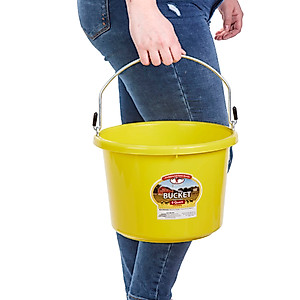 Little Giant® Plastic Animal Feed Bucket | Round Plastic Feed Bucket with Metal Handle | Made in USA | 8 Quarts | Yellow