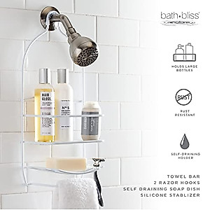 Bath Bliss Curve Design Shower Caddy | Over the Shower Head | Rust Proof | Bathroom Organization | Bath Organizer | 2 Tier | White