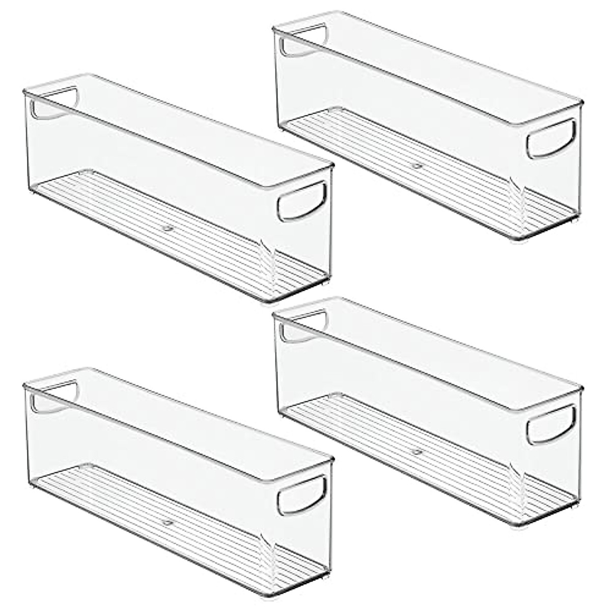 mDesign Plastic Long Stackable Storage Organizer Container, Organization Bin w/Handles for Kitchen, Pantry, Fridge, Freezer, Cabinet, Perfect to Hold Breast Milk - Ligne Collection - 4 Pack, Clear
