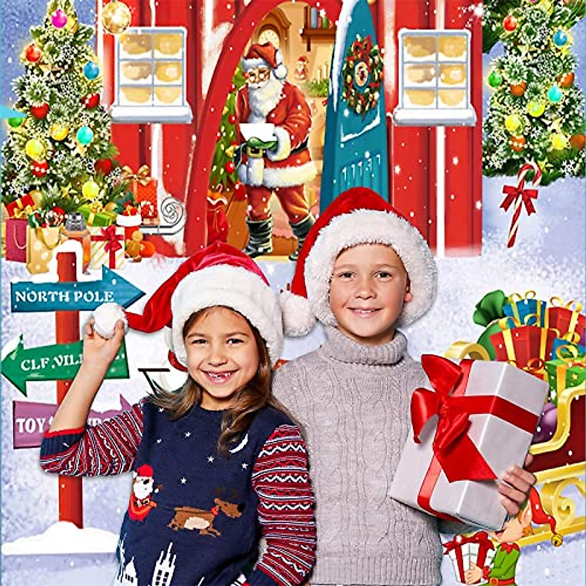 Christmas Door Decoration Fabric Santa Banner Snowy Winter House Backdrop North Pole Wall Scene Cover Christmas Photo Booth Wall Sign for Xmas Winter Holiday Wall Door Decoration (70.9 x 35.4 Inch)