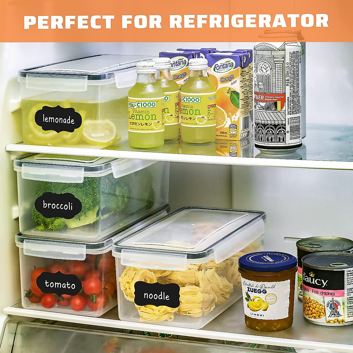 [6 Pack] 3.2L Airtight Pasta, Spaghetti Storage Containers Set with 6 Measuring Cups, BPA Free Plastic Food Containers with Lids for Kitchen, Pantry Organization and Storage