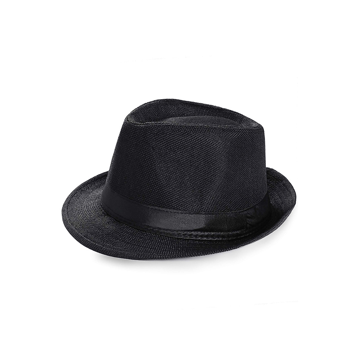 BABEYOND Straw Fedora Hat for Men Panama Trilby Hat Short Brim Summer Sun Hat A-Black