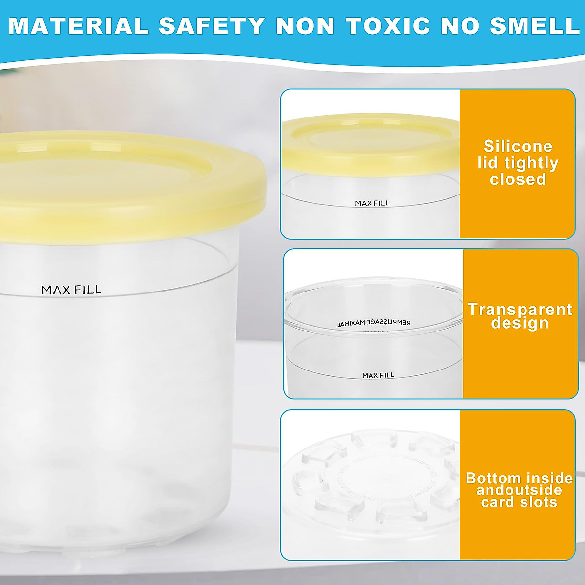 For Ninja Creami Pints and Lids - 4 Pack, Compatible with Ninja NC301, NC300, NC299AMZ Series Ice Cream Makers, 16 OZ for Ninja Creami Containers Dishwasher Safe (Blue Green Pink Yellow)