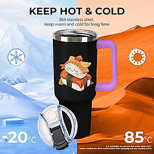Cute Sleeping Sushi Japanese Food 40 Oz Car Cup Stainless Steel Travel Mug Leak-Proof Insulated Tumbler with Handle Violet-style