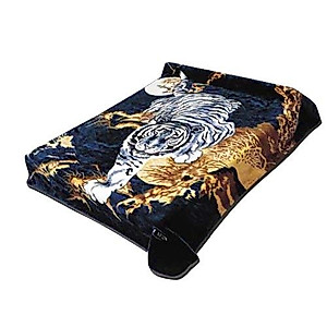 White Tiger Blanket I Korean style Mink Ultra Silky Soft Reversible Bed comforter bedspread bedding Cobias I Heavy thick weight I Perfect for Winter and Warm for all season throw(Queen, 71 Tiger Blue)