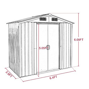 kinbor 6' x 4' Storage Shed - Outdoor Garden Metal Shed with Double Door, Tool Storage Shed for Patio, Lawn, Garden, Backyard, Green
