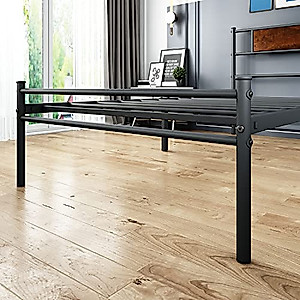 USHOW Modern Black Metal Bed Frame Twin Size with Headboard and Footboard Sturdy Metal Frame Premium Steel Slat Support Easy Assembly （Twin,Black）