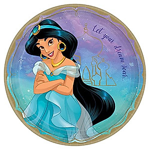 Disney Princess Jasmine Birthday Party Supplies Pack Serves 16 Guests | Decorations | Aladdin | Jasmine Party Supplies Plates Napkins Cups Table Cover and Banner with Birthday Candles | Princess Jasmine Party Supplies for 16 Guests
