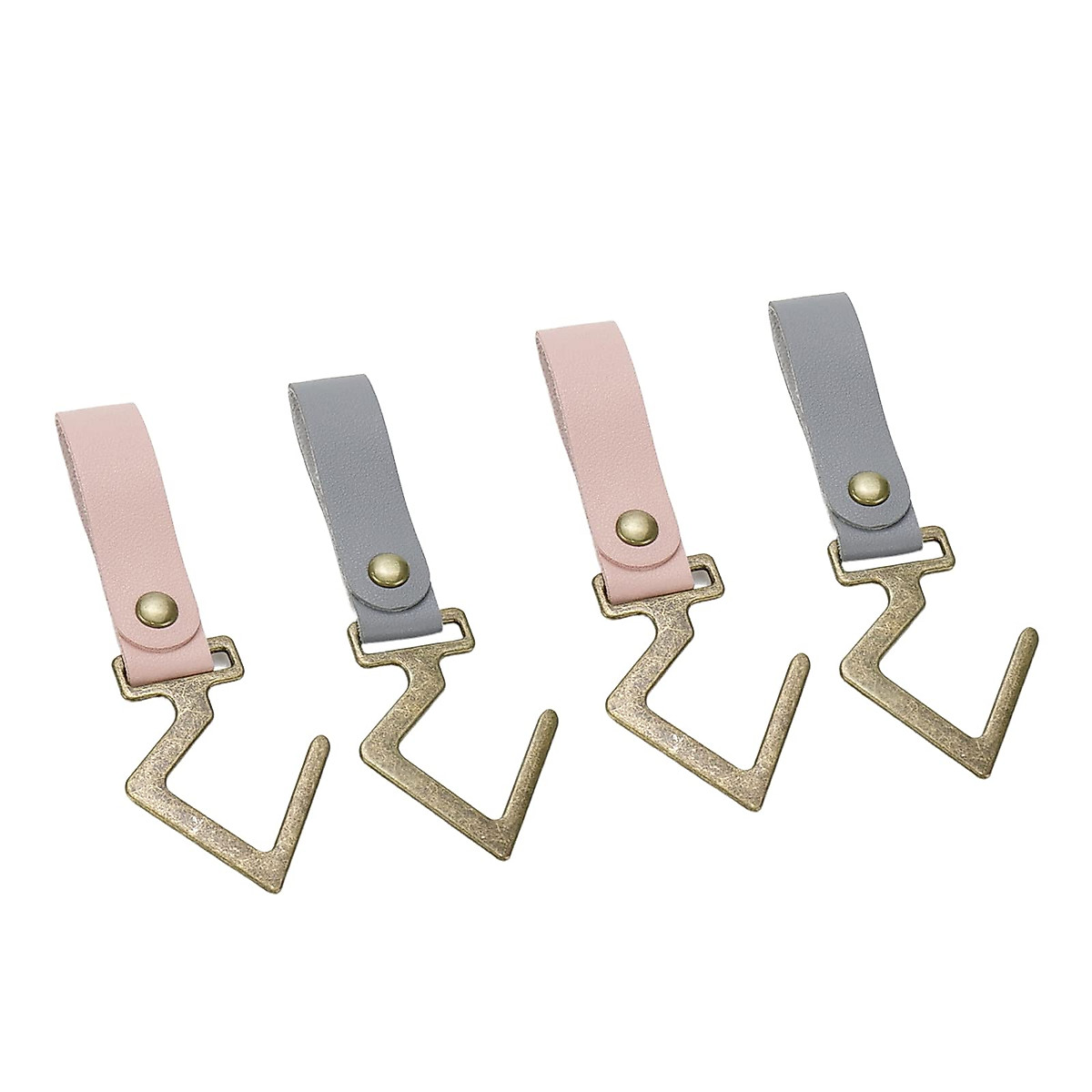 Faotup Multifunctional Leather Metal S-Shaped Hooks Coat Hooks Storage Hooks Grey and Pink(Pack of 4)