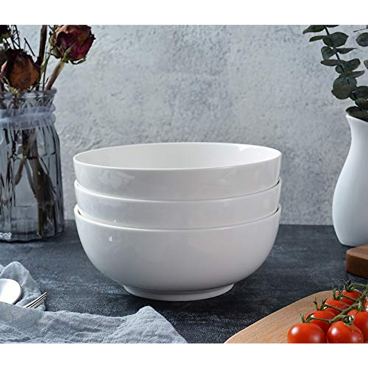 TGLBT 55oz Porcelain Salad/Soup Bowl- 3 Packs,Serving Bowls for Pasta and Fruit Stackable Round Large,White