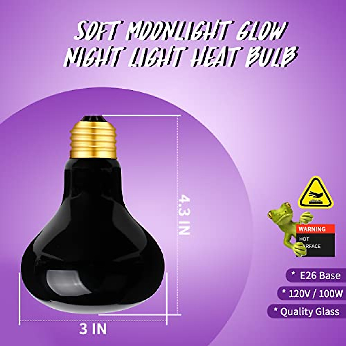 AOMRYOM 100W Basking Spot Infrared Night Heat Lamp Moonlight Heat Bulb for Reptiles & Amphibians 2 Packs