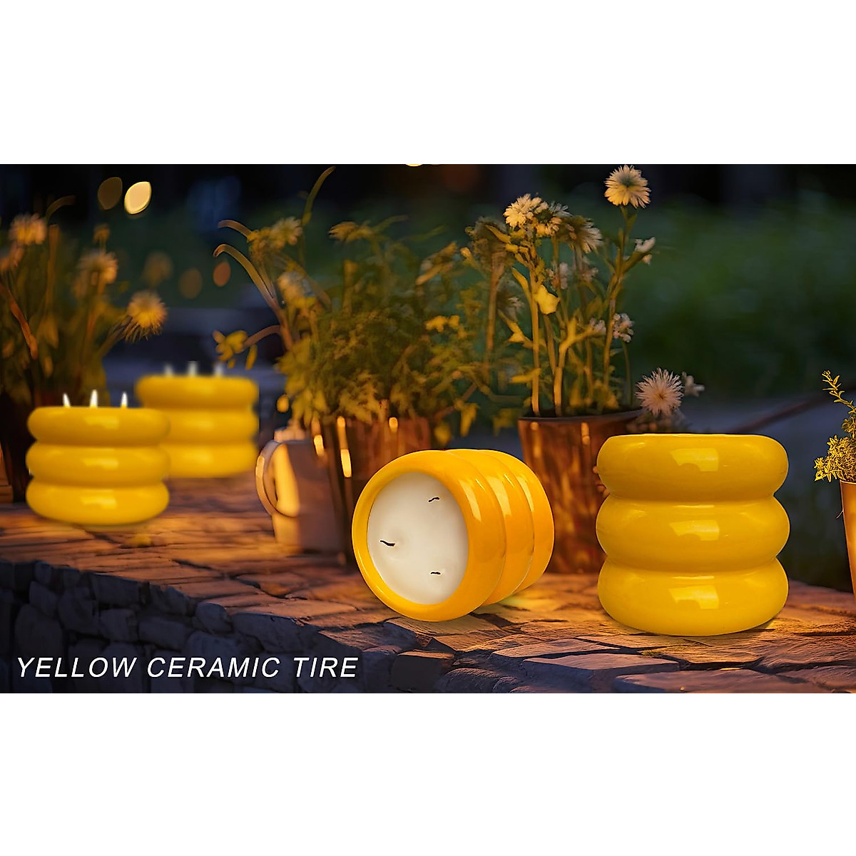 Outdoor 3 Wick Large Citronella Candle, 18oz, Ceramic, Yellow, Strong Lemongrass Scented Candles, for Patio Decor, Outside Table, Beautiful Candle Jars
