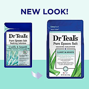 Dr Teal's Pure Epsom Salt Soak, Clarify & Smooth with Witch Hazel & Aloe Vera, 3 lbs (Pack of 4)