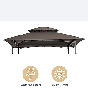 8' x 5' Grill Shelter Patio Gazebo Replacement Canopy Top,Double Tiered Roof,Outdoor BBQ Roof Cover,UV Protection & Water-Repellent & Fire Retardan-Grey