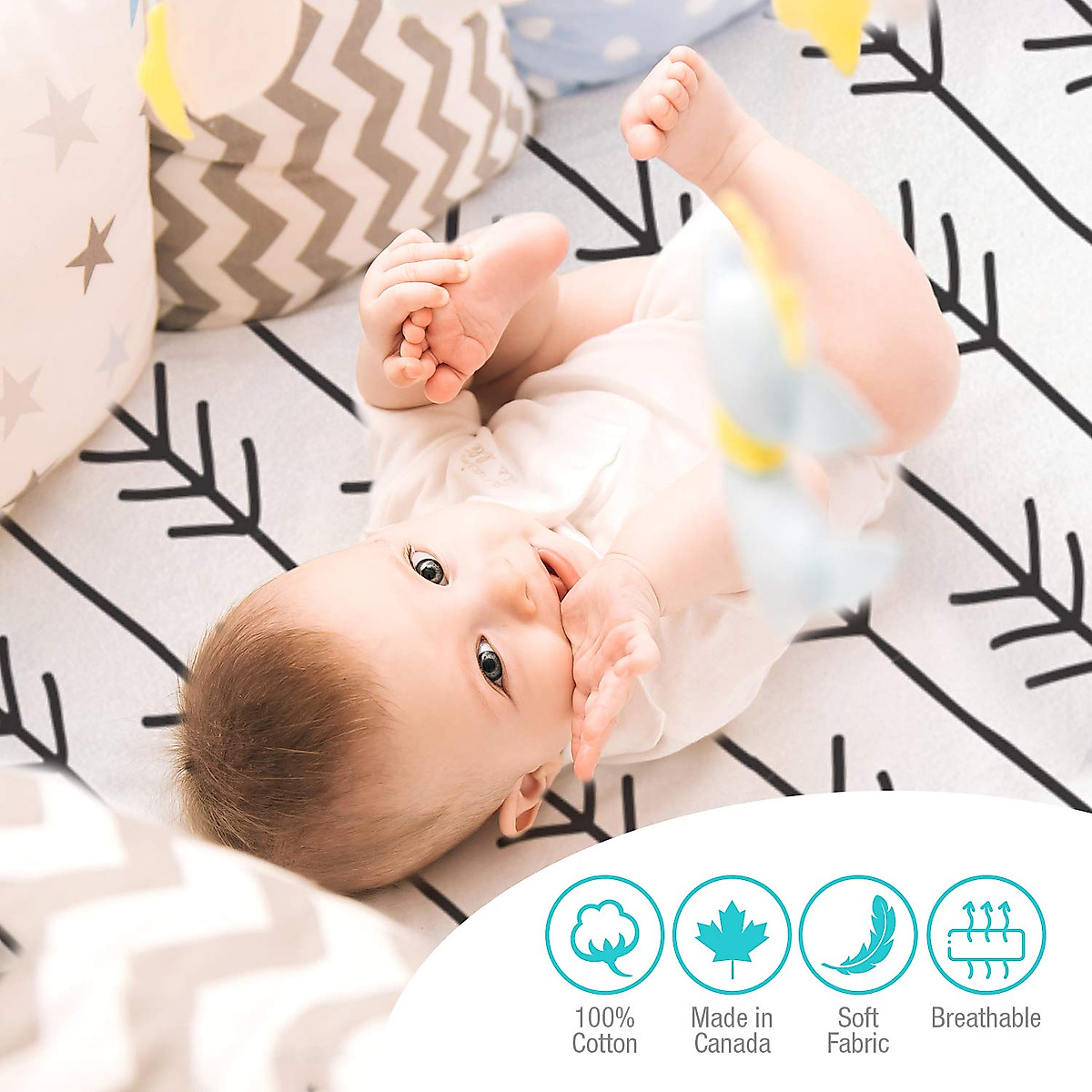 Kushies Baby Fitted Bassinet Sheets - 30 x 18 Bassinet Mattress Mini Crib Sheets - One Direction for Playpen & Bed Side Bassinets Mini Crib Sheet, One Direction Black & White (S335-619)