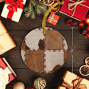 Vintage Leather Ornament Thanksgiving Christmas Ornaments,Personalized Pendant for Halloween Xmas Thanks Day Indoor Outdoor Home Decor,Women/Men Gifts Decoration,Farmhouse Brown West Cowboy Plaid