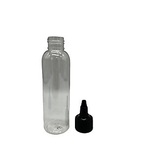 Natural Farms 4 oz Clear Cosmo Plastic Bottles -12 Pack Empty Bottle Refillable - BPA Free - Essential Oils - Aromatherapy | Black Twist Top Cap - Made in the USA