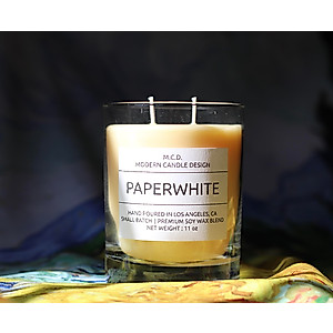 Modern Candle Design 11 oz Richly Scented Premium Soy Wax Blend Candle Handmade in The USA (Paperwhite)