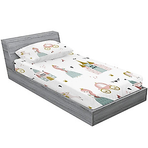 MUSOLEI Princess Fitted Sheet Set Cute Girl Castle Sheet Girl Bed Sheets Girls Teens Kids Bedding Set 1 Deep Pocket Fitted Sheet with Pillowcase Microfiber (Princess, Twin)